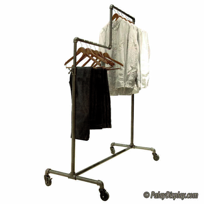Double Tier Pipe Clothing Rack - Retail Pipe Fixtures - Pipe Clothing ...