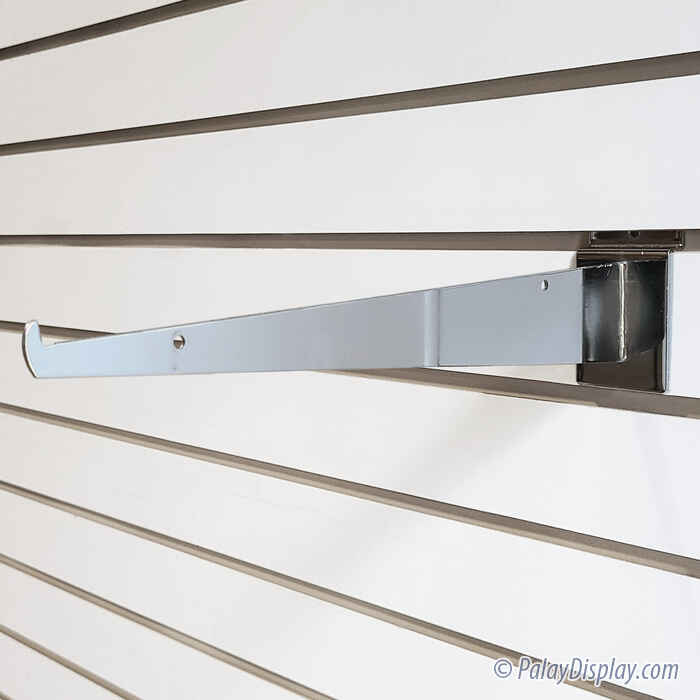 Slatwall Shelf Bracket - Chrome Heavy Duty 12" Shelf Bracket - Slatwall Glass Shelf Bracket